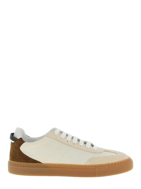 Brunello Cucinelli Suede And Calfskin Low Top Sneakers - Beige