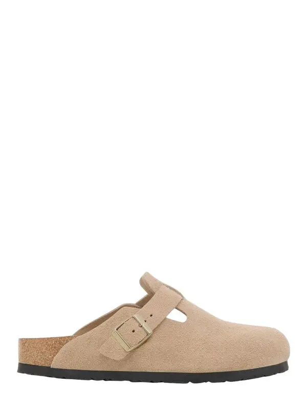 BIRKENSTOCK Boston Suede Mules With Adjustable Strap - Sand