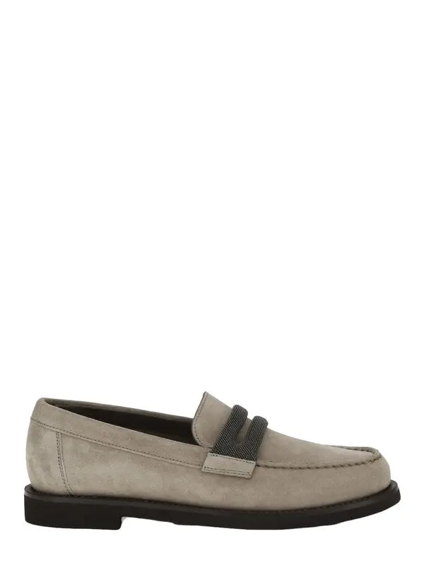 Brunello Cucinelli Suede Loafers With Embellished Detail - Ice