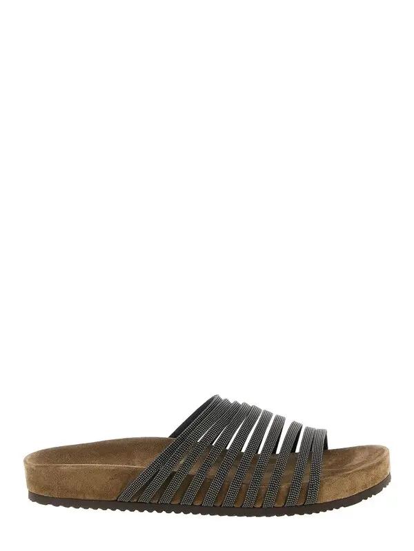 Brunello Cucinelli Embellished Suede Slip-on Sandals - Black
