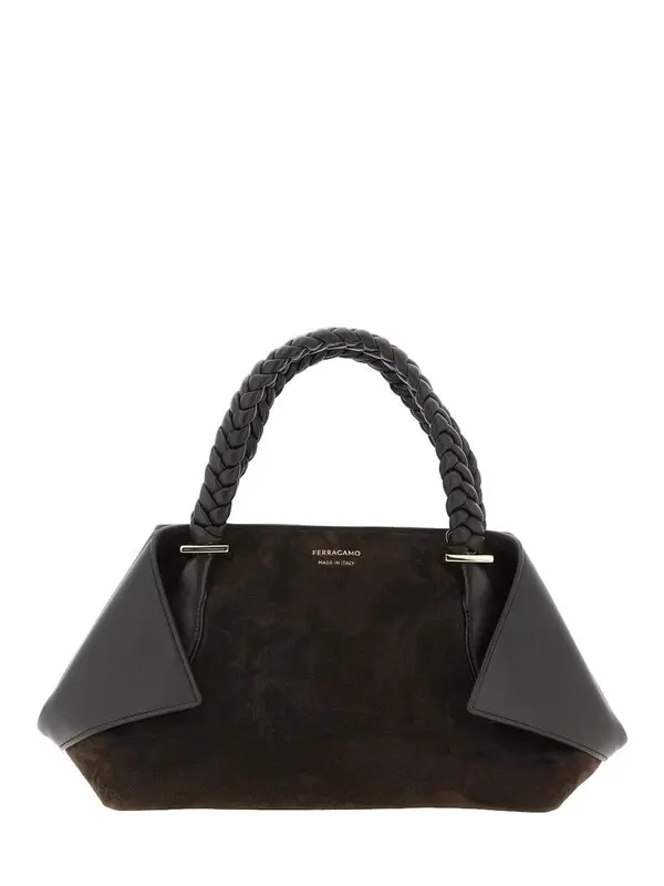 FERRAGAMO Suede Trapeze Satchel - Brown