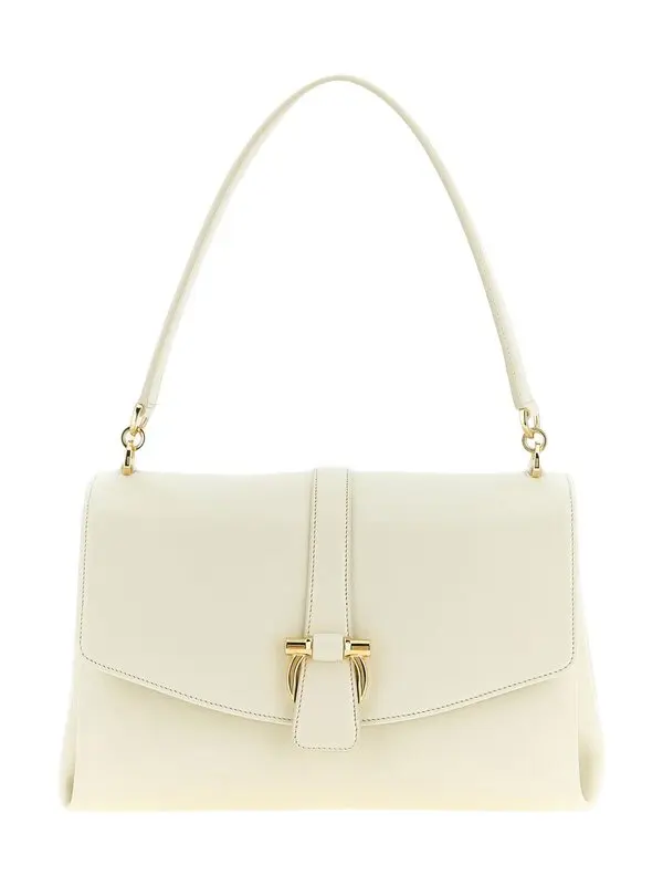 FERRAGAMO Leather Shoulder Bag With Gancini Logo - Beige