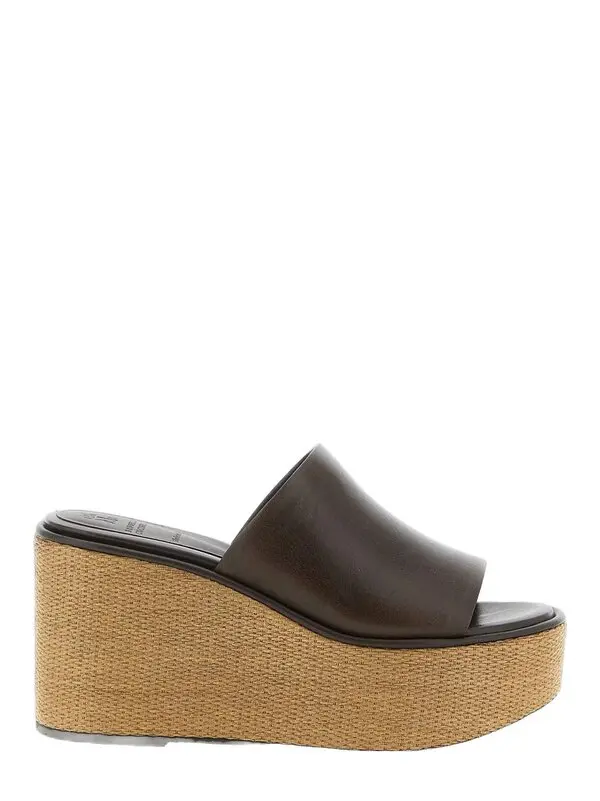 Brunello Cucinelli Leather Wedge Mules - Brown