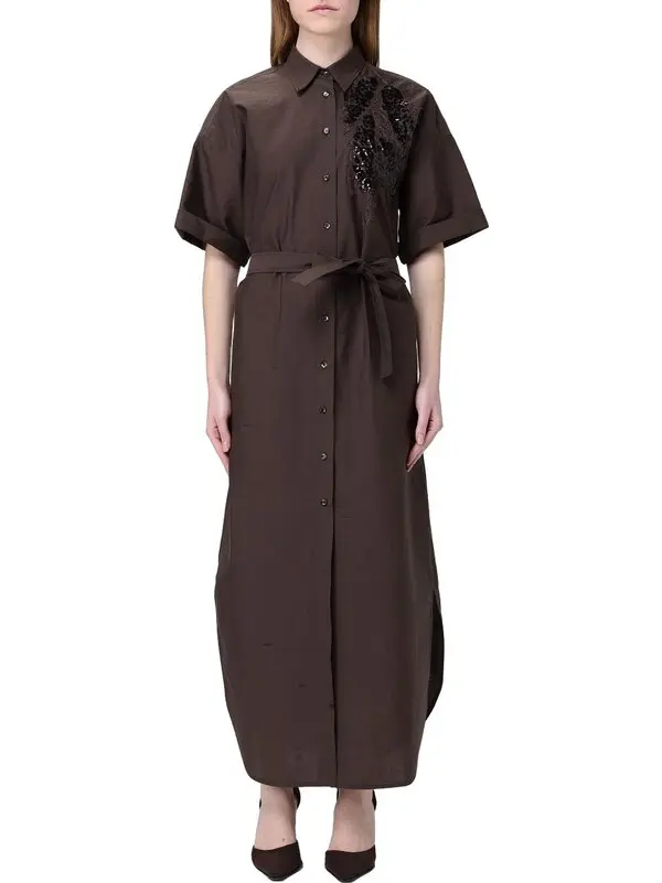 Brunello Cucinelli Sequined Cotton Blend Shirt Dress - Brown