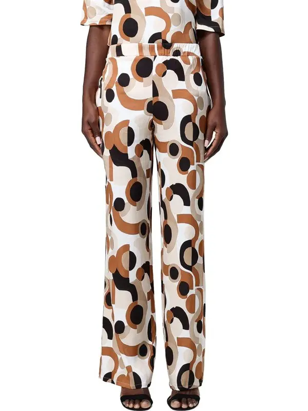 KANGRA Printed Stretch Viscose Straight Leg Trousers - Brown