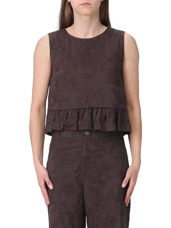 Liu Jo Embellished Peplum Top - Brown