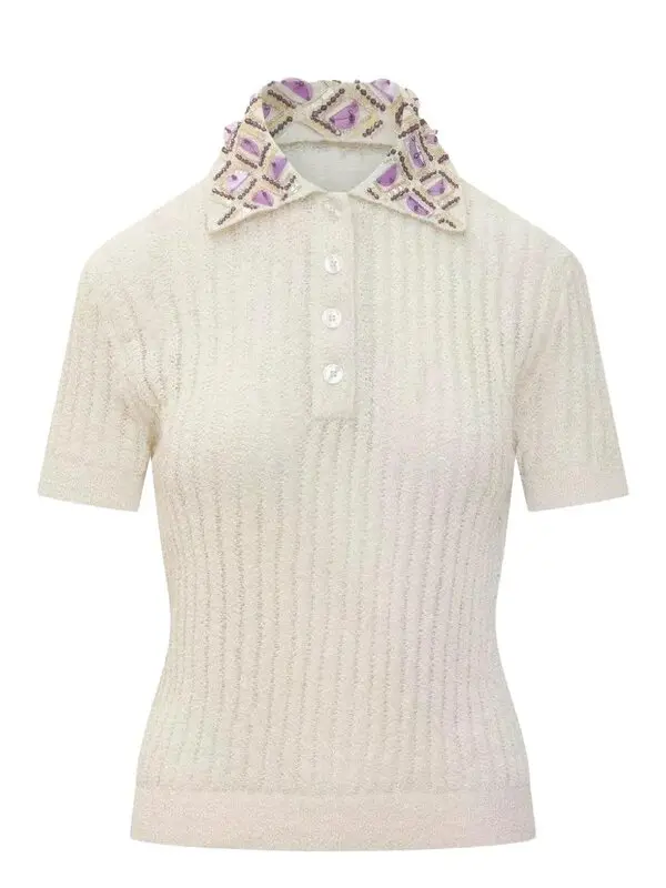 DES_PHEMMES Embroidered Polo - Neutrals