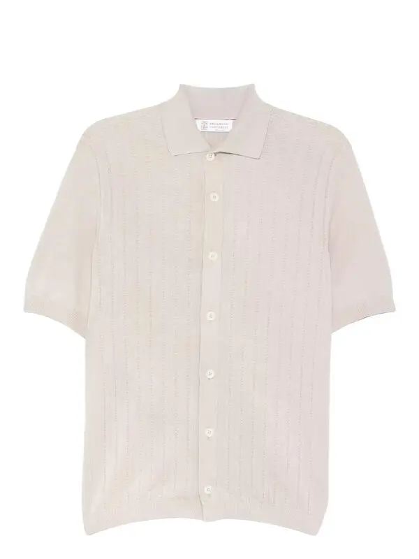 Brunello Cucinelli Ribbed Buttoned Polo Shirt - Neutrals