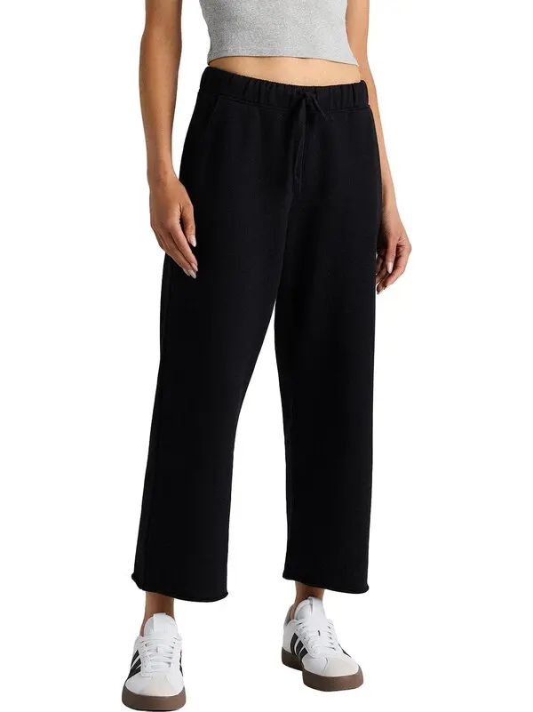 Quince Organic French Terry Cropped Wide Leg Pants - Bold Black