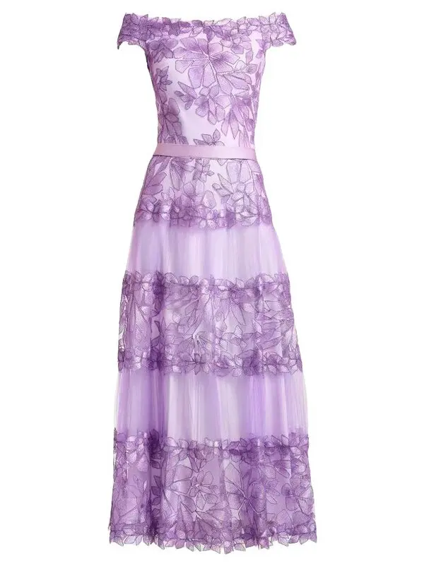 Tadashi Shoji Floral Off-shoulder Midi Dress - Purple