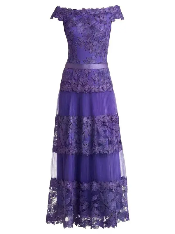 Tadashi Shoji Floral Off-shoulder Midi Dress - Purple