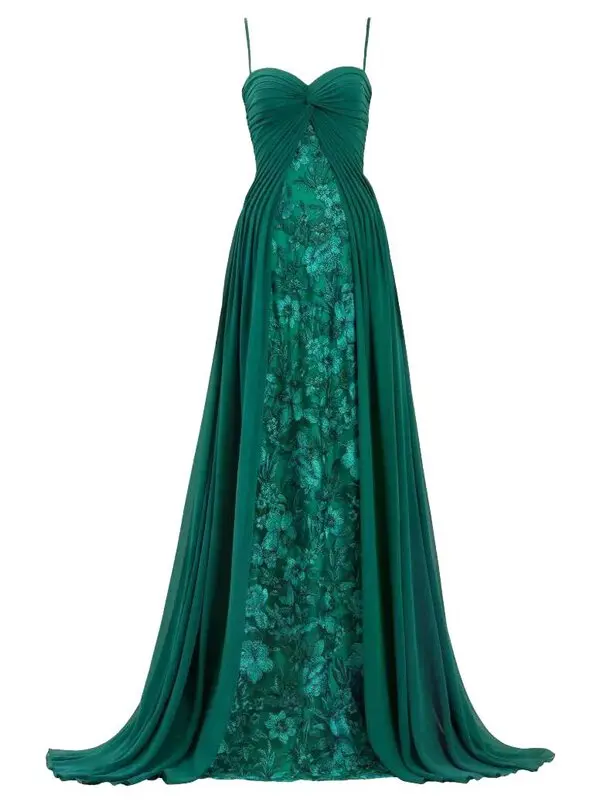 Tadashi Shoji Floral-embroidered Maxi Dress - Green