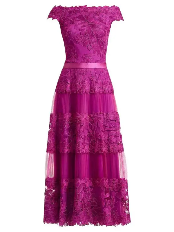Tadashi Shoji Floral-embroidered Tiered Midi Dress - Pink