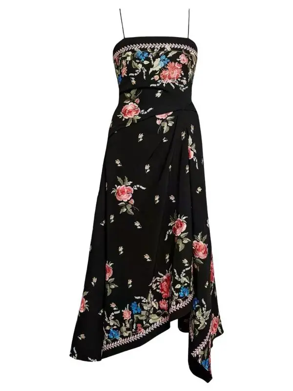 Erdem Floral Draped Asymmetric Dress - Black