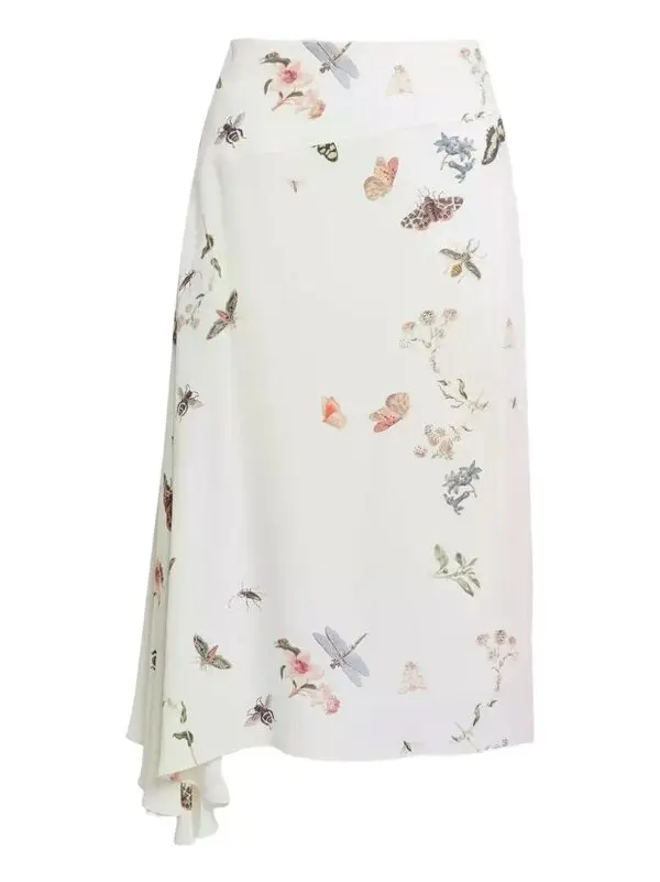 Erdem Floral Print Draped Midi Skirt - White