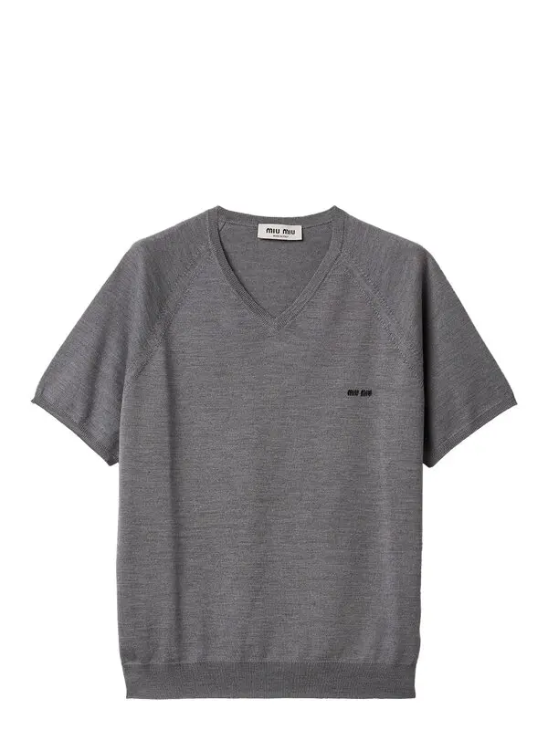Miu Miu Fleece Wool Logo Sweater - Grey