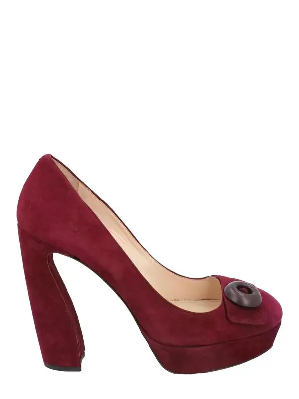 Prada Button Suede Pumps - Red