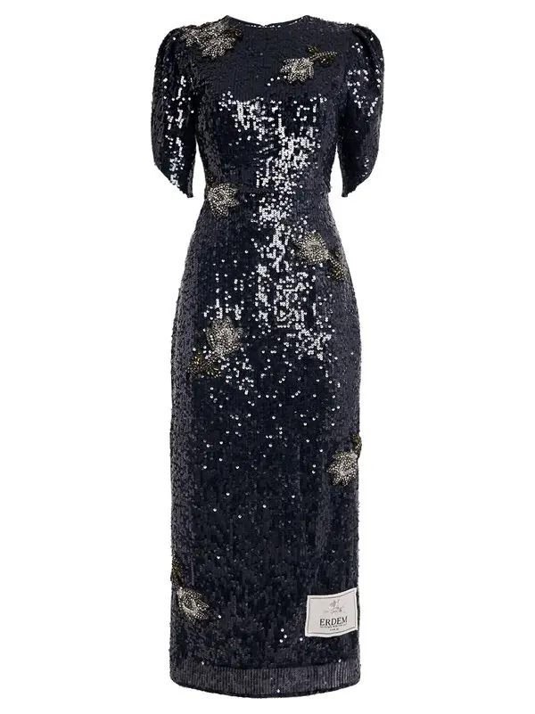 Erdem Embellished Sequin Midi Dress - Navy