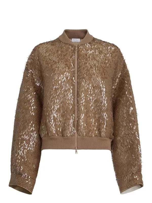 Brunello Cucinelli Embellished Bomber Jacket - Brown