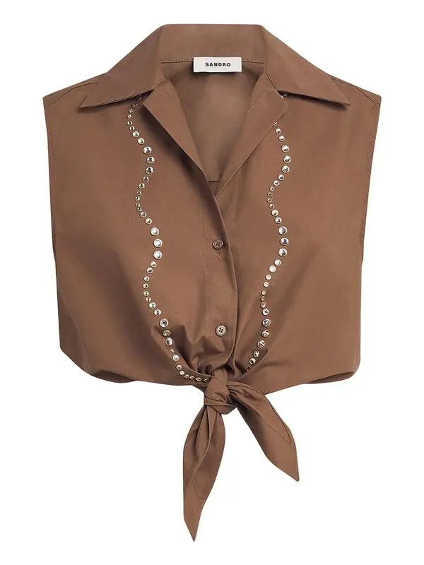 Sandro Cotton Embellished Cropped Shirt - Brown