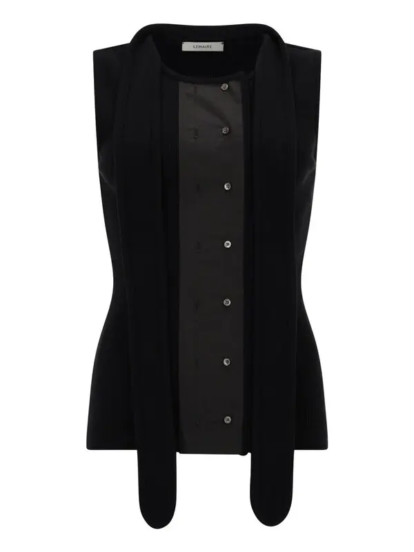 LEMAIRE Asymmetrical Ribbed Top With Scarf - Black
