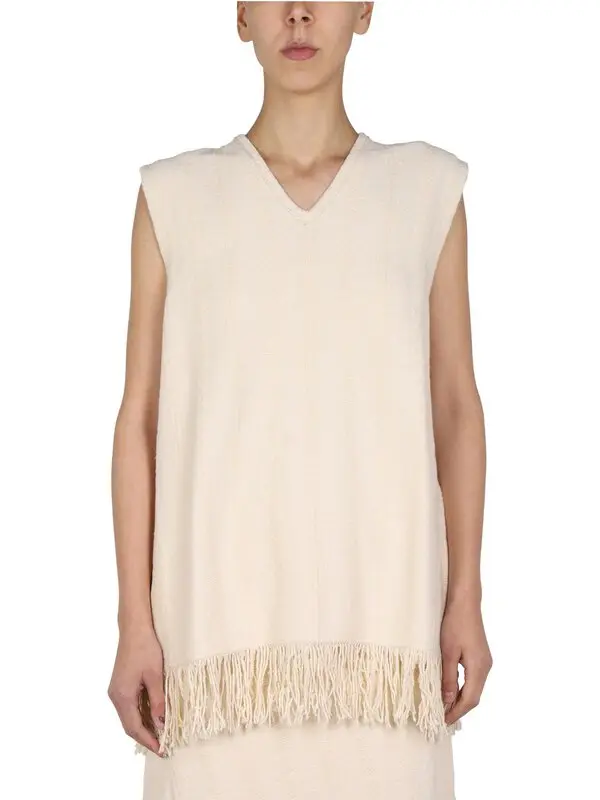 JIL SANDER V-neck Top With Fringe - Powder