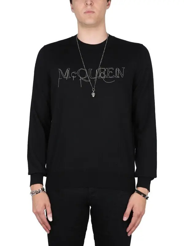 Alexander McQueen Jersey With Logo Embroidery - Black