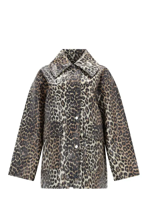 GANNI Laminated Animal Print Jacket - Animalier