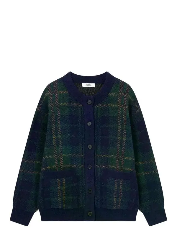 STUDIO TOMBOY Checkered Crew-neck Cardigan - Green