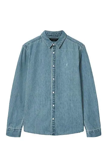 ALLSAINTS Gleason Logo-embroidered Long-sleeve Denim Shirt - Light Indigo