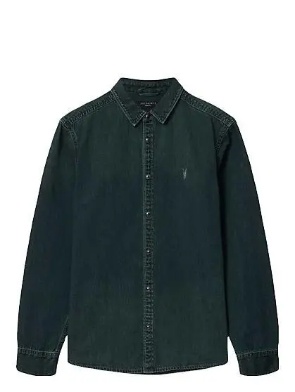 ALLSAINTS Gleason Logo-embroidered Long-sleeve Denim Shirt - Phantom Blue
