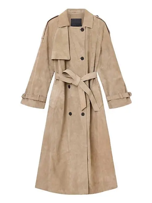 ALLSAINTS Reed Relaxed-fit Suede Trench Coat - Taupe Brown