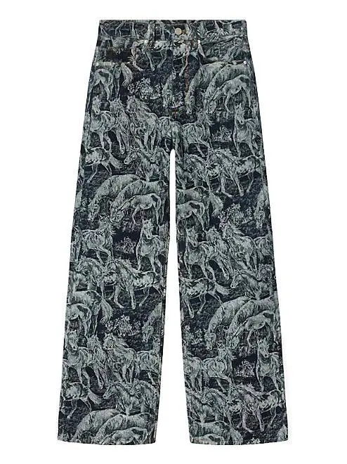 ALLSAINTS Blake Horse-print Wide-leg Mid-rise Jeans - Printed Indigo