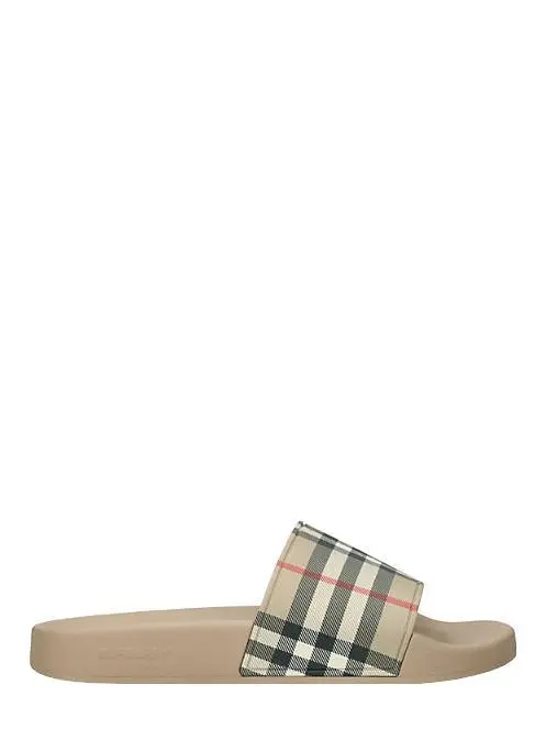 Burberry Checked Rubber Slides - Tan