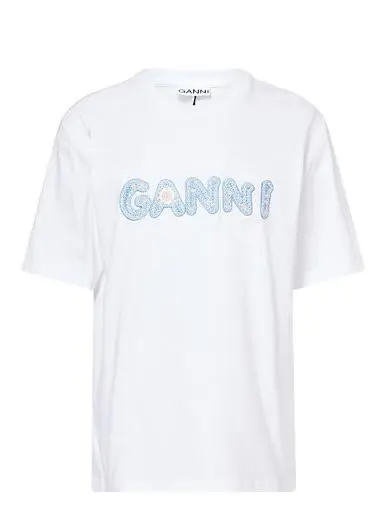 GANNI Logo-embroidered Relaxed-fit T-shirt - Bright White
