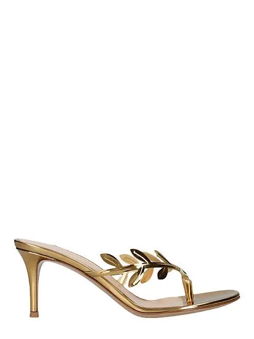 GIANVITO ROSSI Flavia Leaf Heeled Leather Mules - Gold