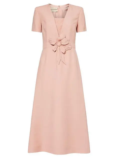 Valentino Garavani Floral Embroidered Wool And Silk-blend Midi Dress - Liberty Rose