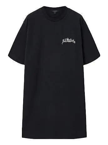 ALLSAINTS Branded-embroidered Cotton-jersey T-shirt Dress - Washed Black