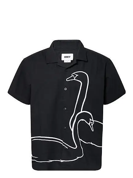 Obey Cliff Embroidered Cotton-linen Woven Shirt - Black