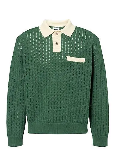 Obey Jasper Cotton-blend Polo Knitted Sweater - Pine Needle Multi