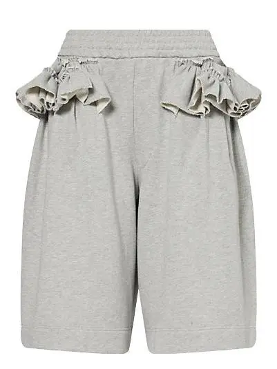 Dries Van Noten Hacuna Ruffled Cotton-jersey Shorts - Grey Melange