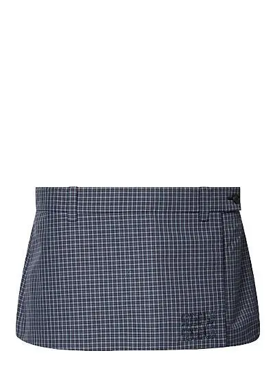 Miu Miu Brand-appliqué Checked Cotton-blend Mini Skort - Bleu