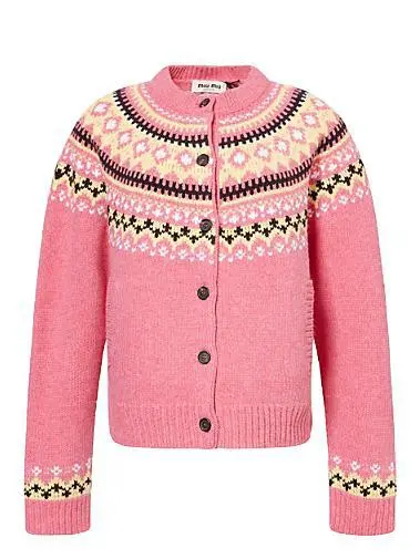 Miu Miu Fair-isle Knit Wool Cardigan - Rosa