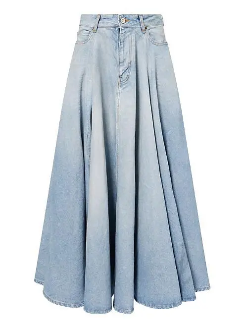 Balenciaga Godet Flared Maxi Denim Skirt - Dirty Light Blue