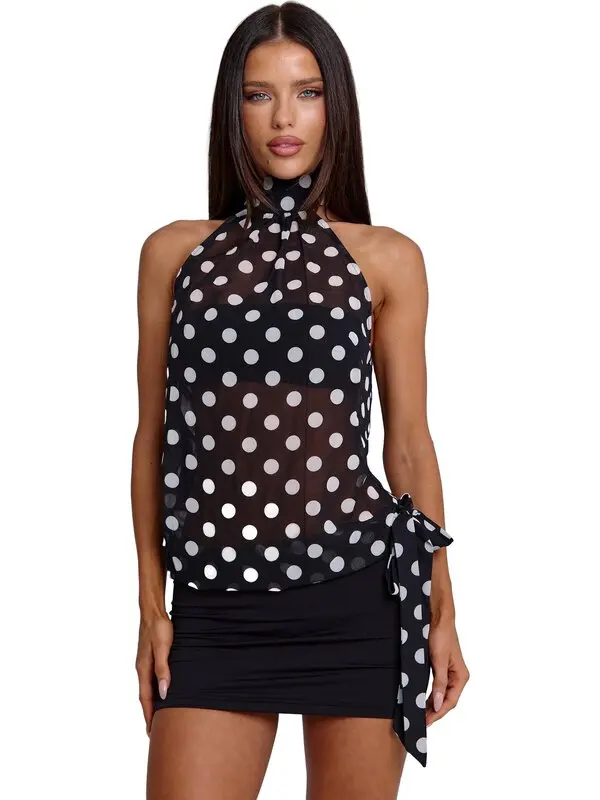 OUTCAST Oriane Mini Dress In Polka Dot - Black/print