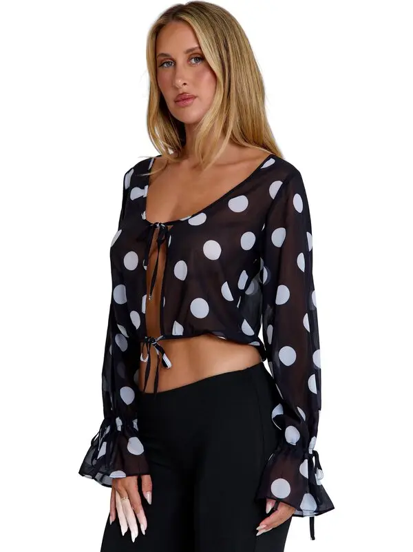 OUTCAST Polka Dot Sheer Top - Print/white/black