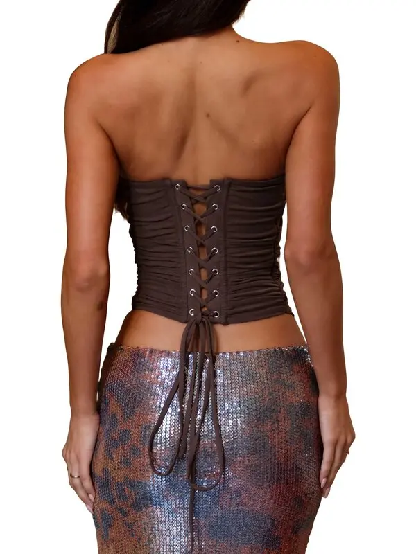 OUTCAST Loriela Corset Top - Orange/print