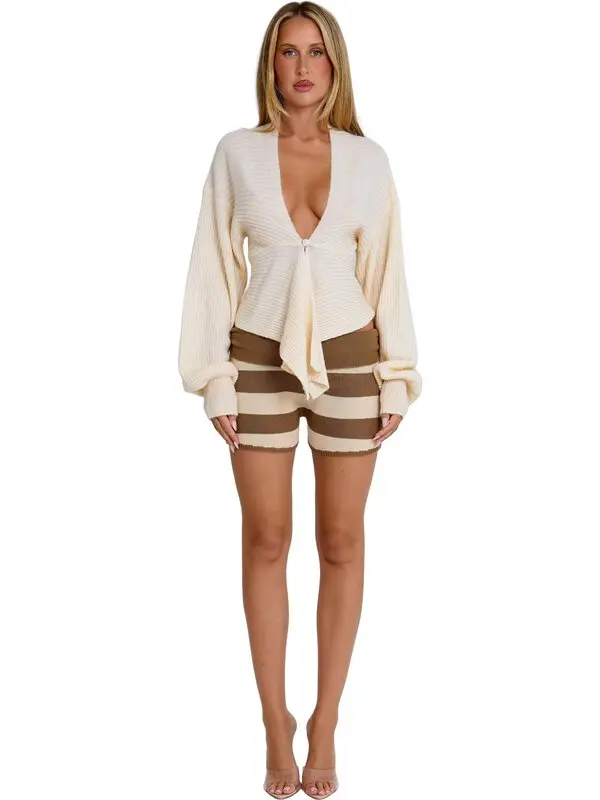 OUTCAST Striped Knit Sundaze Shorts - Brown/beige