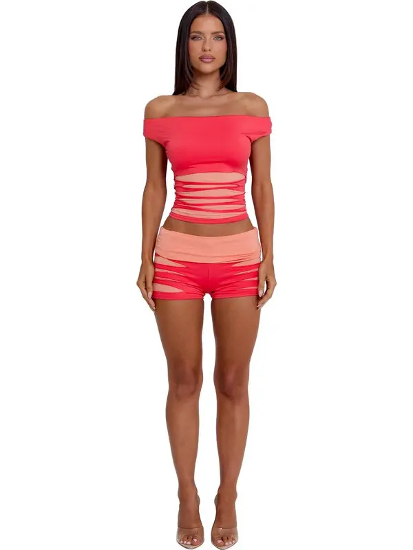 OUTCAST Off-shoulder Jersey Top - Orange