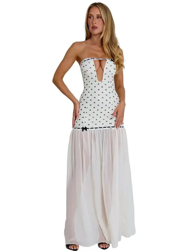 OUTCAST Giana Polka Dot Maxi Dress - Beige